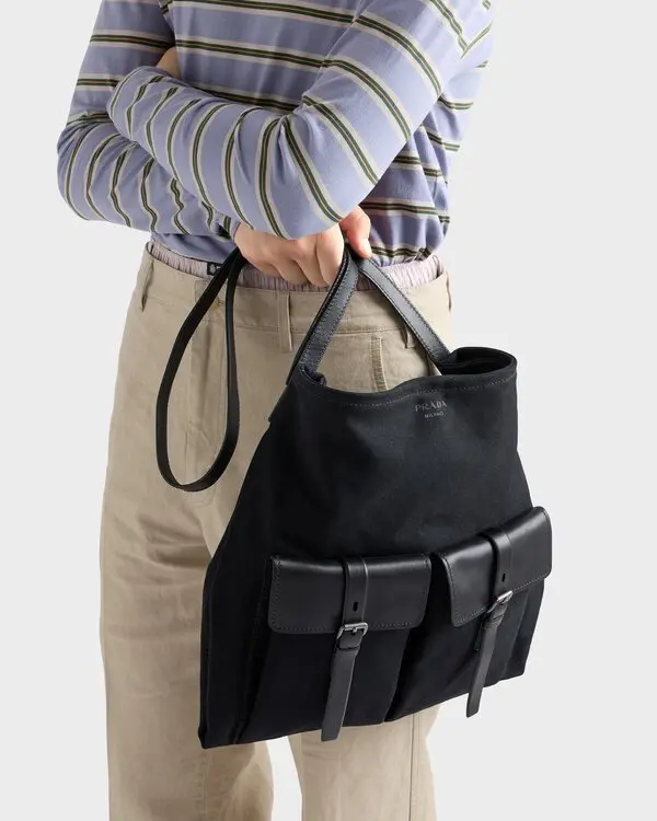 Prada Route Canvas And Leather Shoulder Bag