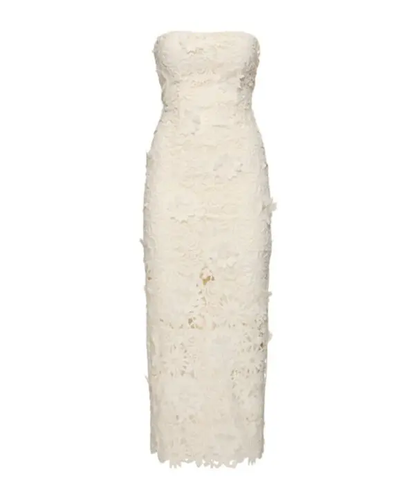 ROTATE BY BIRGER CHRISTENSEN Midriff-baring Midi Lace Dress