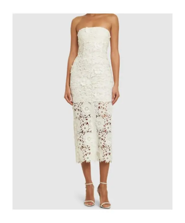 ROTATE BY BIRGER CHRISTENSEN Midriff-baring Midi Lace Dress