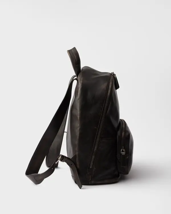Prada Distressed Nappa Leather Backpack - Dark Brown