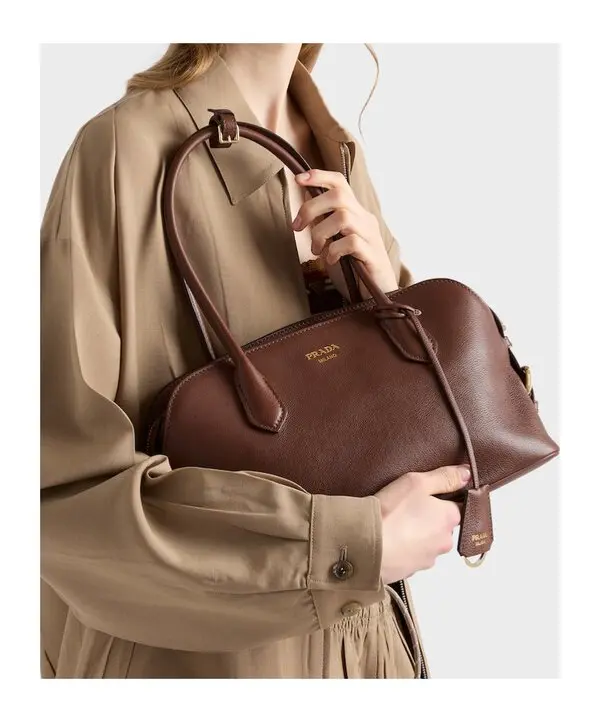 Prada Signet Medium Leather Tote Bag - Chestnut Brown