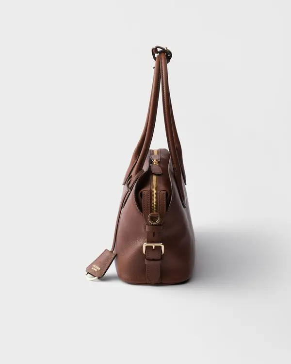 Prada Signet Medium Leather Tote Bag - Chestnut Brown