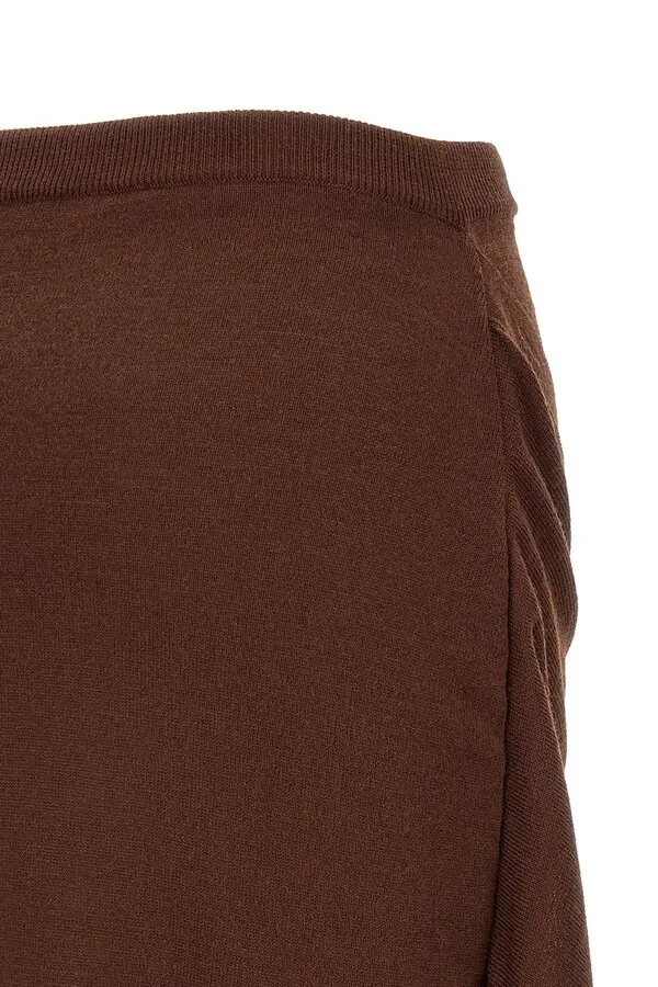 LEMAIRE Buttoned Merino Wool Blend Skirt - Acajou