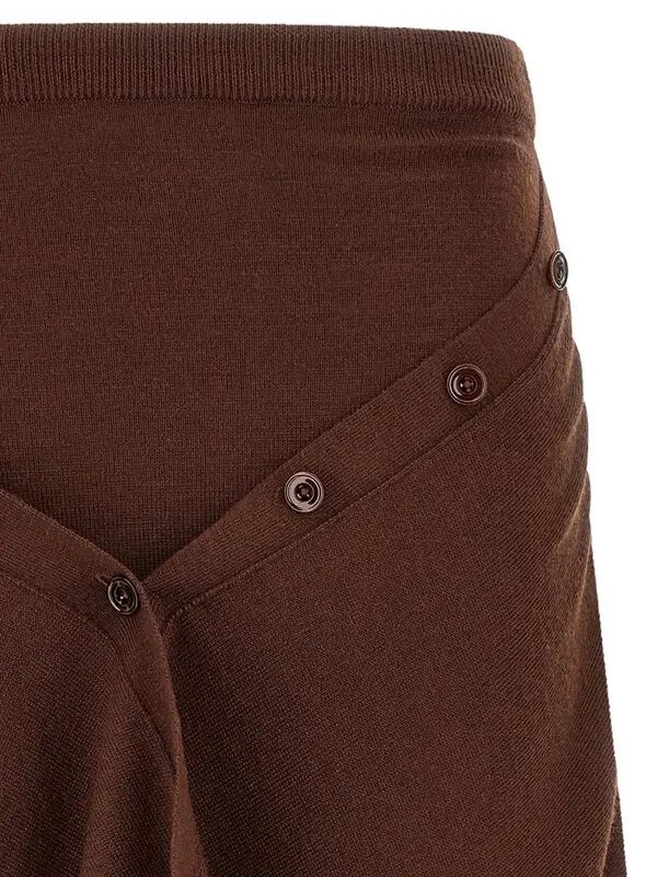 LEMAIRE Buttoned Merino Wool Blend Skirt - Acajou