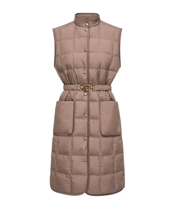 Moncler Cygnette Square Quilted Long Down Vest - Brown