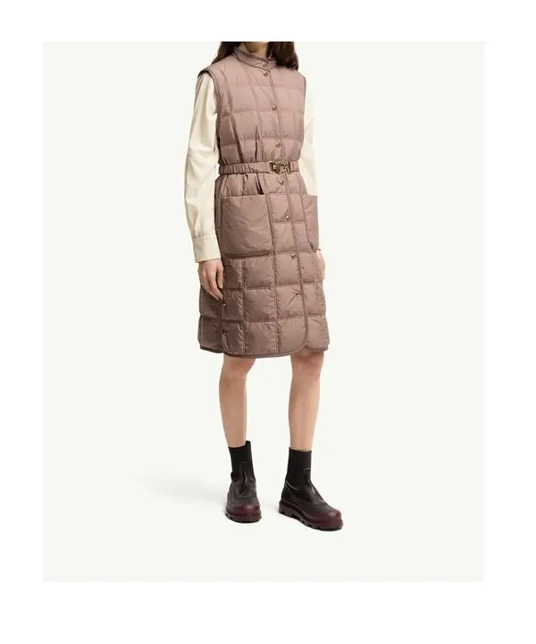 Moncler Cygnette Square Quilted Long Down Vest - Brown