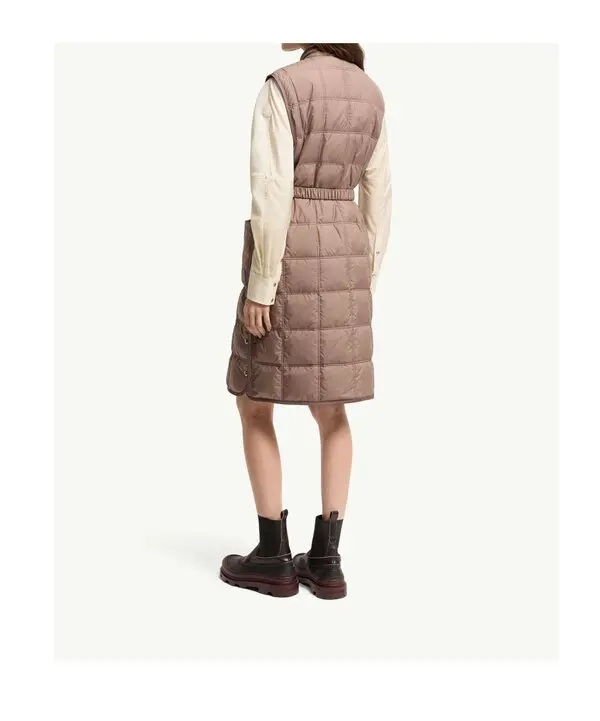 Moncler Cygnette Square Quilted Long Down Vest - Brown