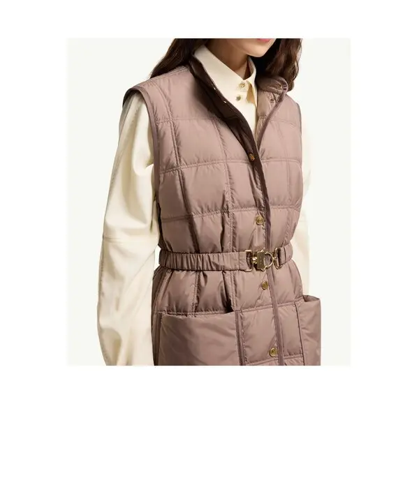 Moncler Cygnette Square Quilted Long Down Vest - Brown