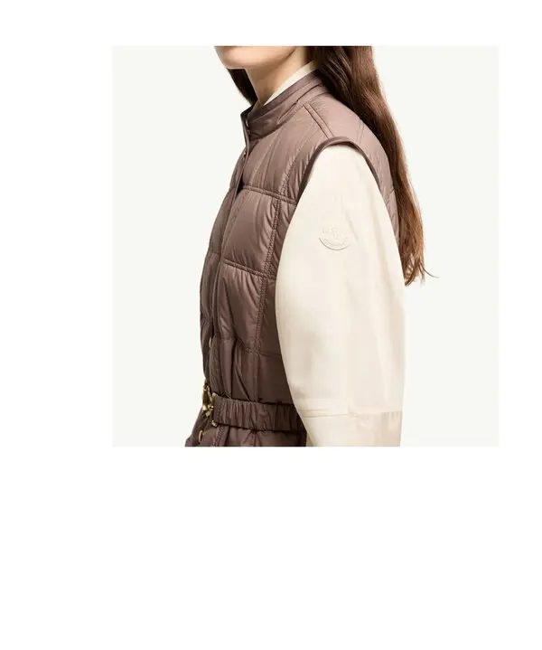 Moncler Cygnette Square Quilted Long Down Vest - Brown