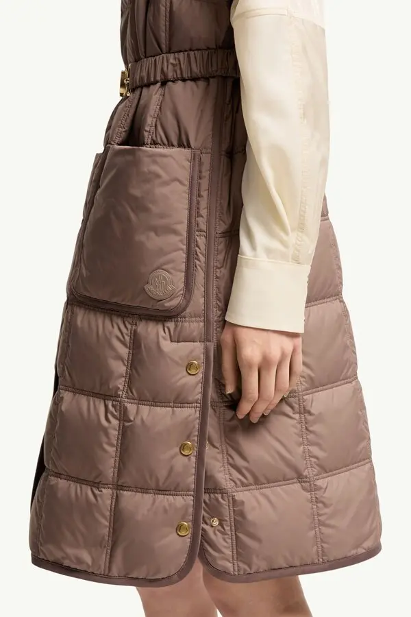 Moncler Cygnette Square Quilted Long Down Vest - Brown