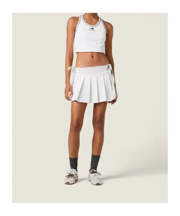 Miu Miu Pleated Stretch Jersey Skirt With Embroidered Logo