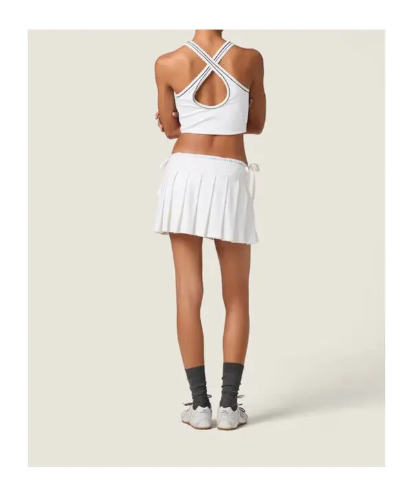 Miu Miu Pleated Stretch Jersey Skirt With Embroidered Logo