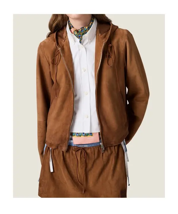 Miu Miu Waxed Suede Hooded Blouson Jacket