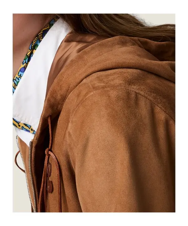 Miu Miu Waxed Suede Hooded Blouson Jacket
