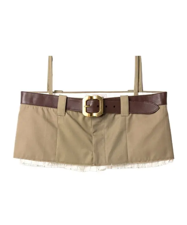 Miu Miu Belted Chino Top With Raw Edge Lining - Khaki