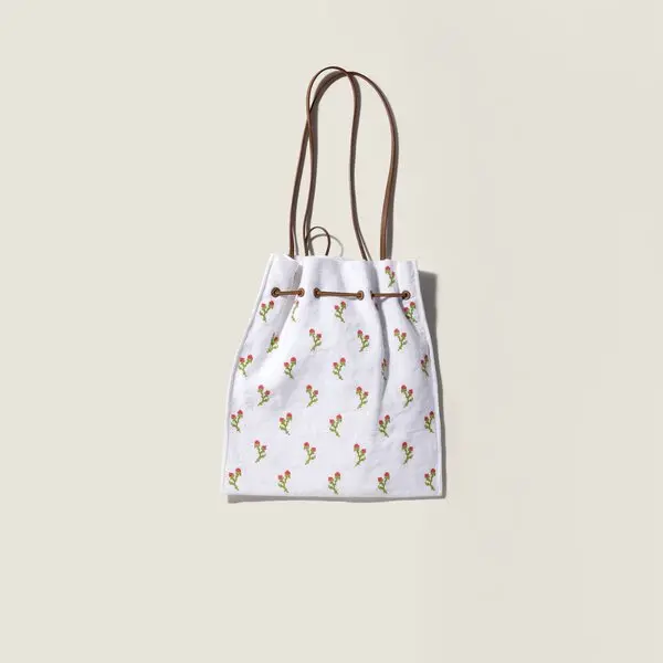 Miu Miu Embroidered Linen Tote Bag - White/red