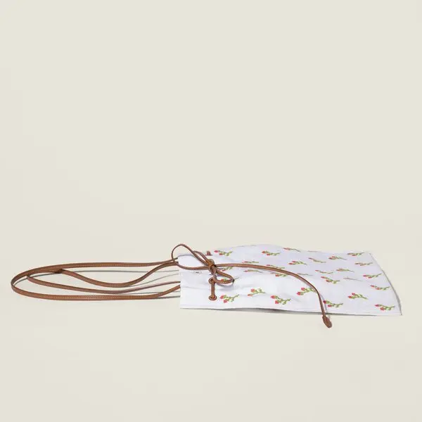 Miu Miu Embroidered Linen Tote Bag - White/red