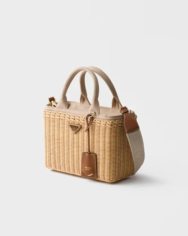 Prada Medium Wicker And Canvas Tote Bag