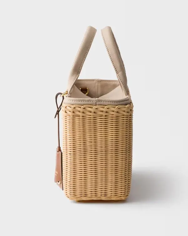 Prada Medium Wicker And Canvas Tote Bag