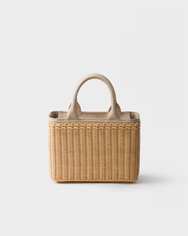 Prada Medium Wicker And Canvas Tote Bag