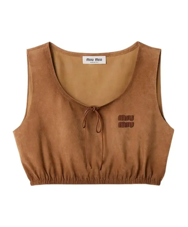 Miu Miu Waxed Suede Crop Top - Cinnamon