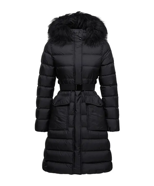 Moncler Khloesse Long Down Jacket With Shearling Trim