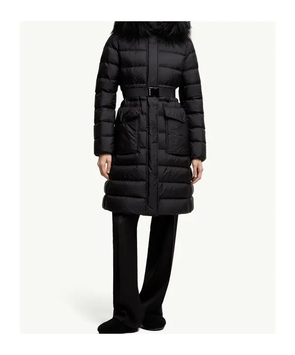 Moncler Khloesse Long Down Jacket With Shearling Trim