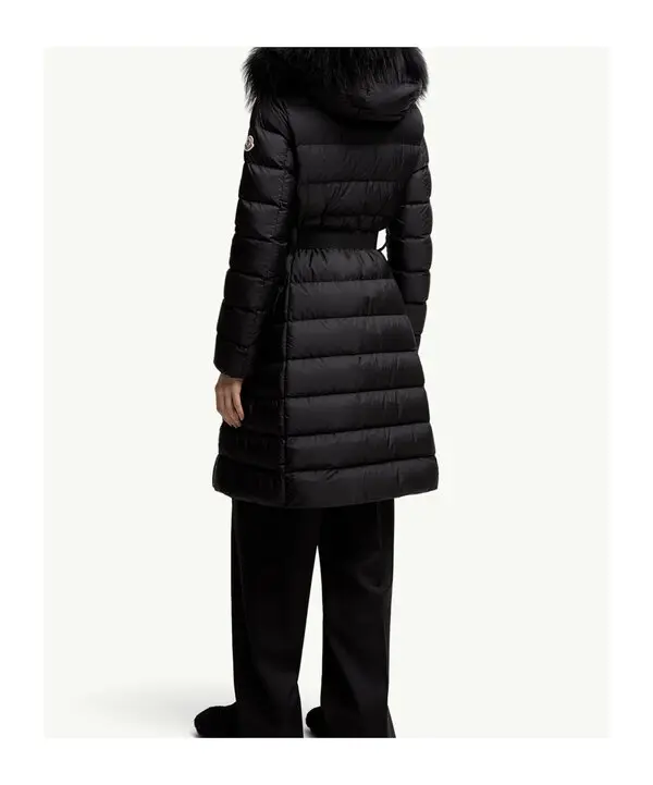 Moncler Khloesse Long Down Jacket With Shearling Trim