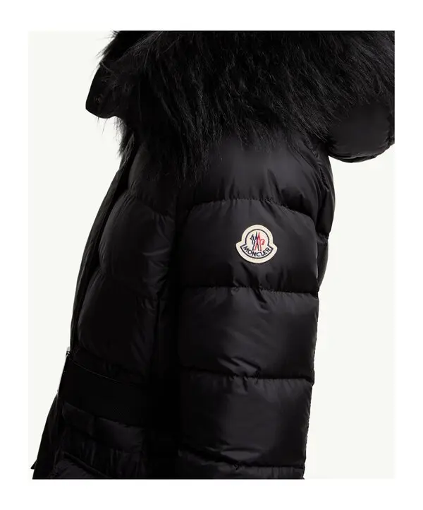 Moncler Khloesse Long Down Jacket With Shearling Trim