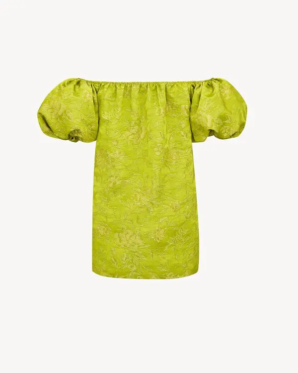 Saint Laurent Puff-sleeve Mini Dress In Metallic Floral Brocade