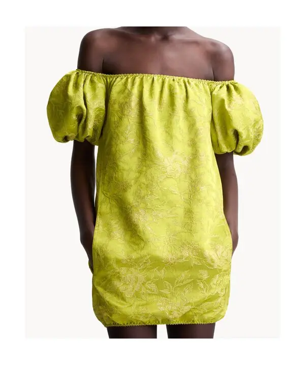 Saint Laurent Puff-sleeve Mini Dress In Metallic Floral Brocade