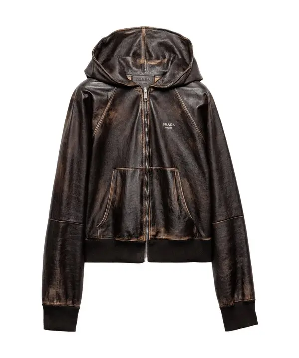 Prada Hooded Zip-up Leather Jacket