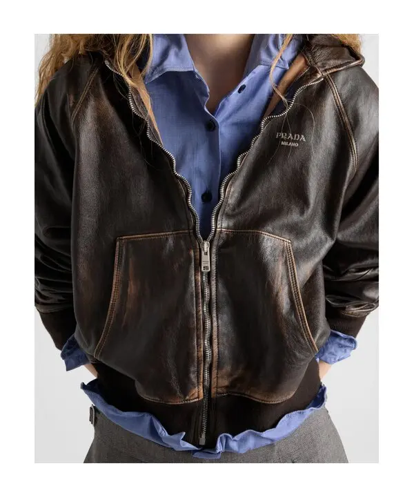 Prada Hooded Zip-up Leather Jacket