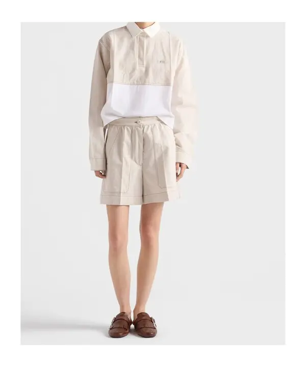 Prada Chambray Shorts With Contrast Stitching