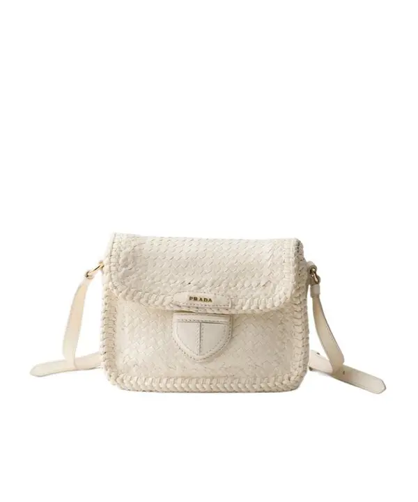 Prada Woven Leather Mini Shoulder Bag - White