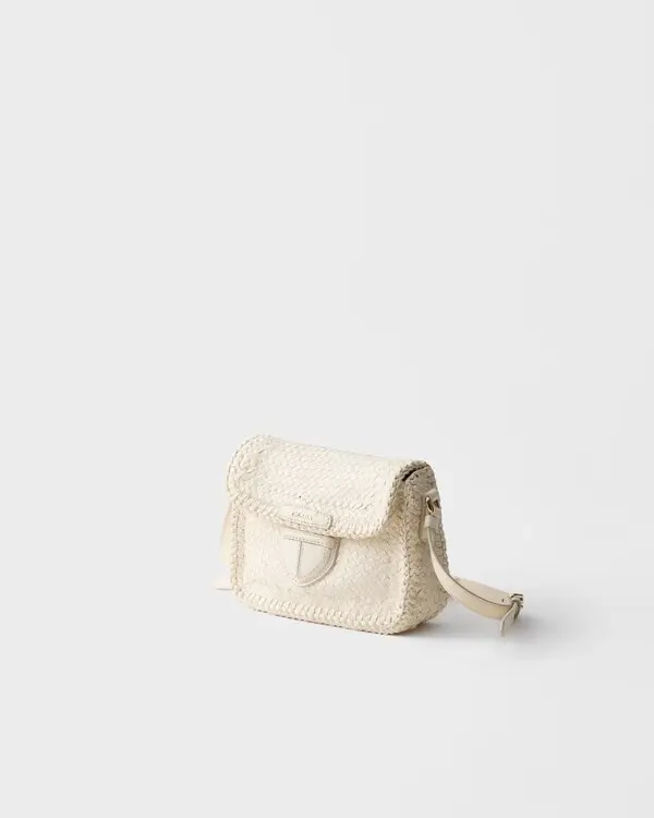 Prada Woven Leather Mini Shoulder Bag - White