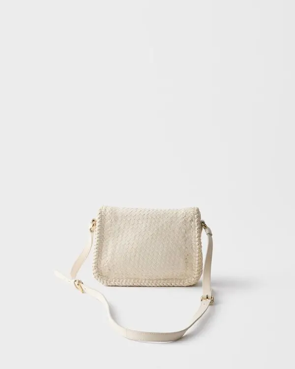 Prada Woven Leather Mini Shoulder Bag - White