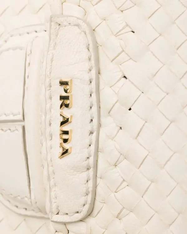 Prada Woven Leather Mini Shoulder Bag - White