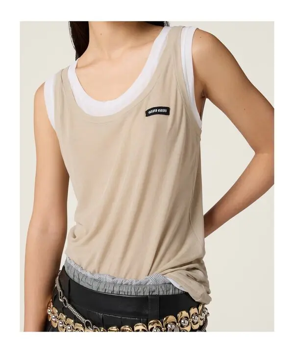 Miu Miu Ribbed Jersey Tank Top