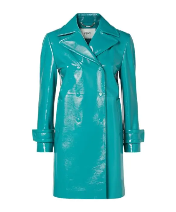 Fendi Turquoise Patent Leather Trench Coat - Light Blue