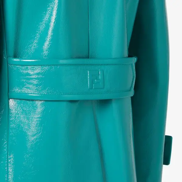 Fendi Turquoise Patent Leather Trench Coat