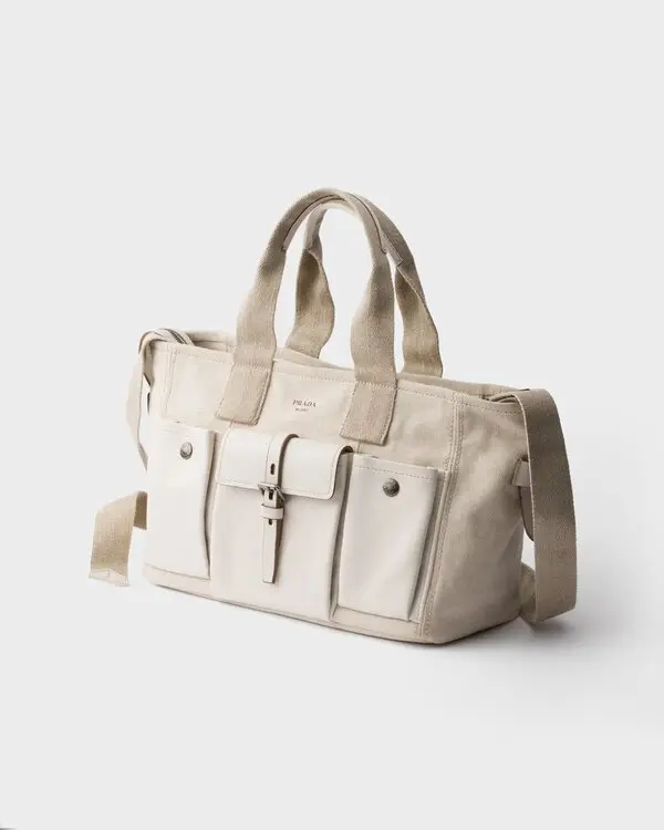 Prada Route Large Canvas And Leather Tote Bag