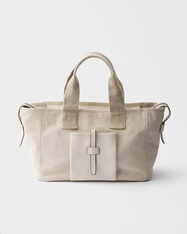 Prada Route Large Canvas And Leather Tote Bag