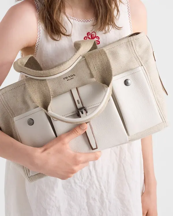 Prada Route Large Canvas And Leather Tote Bag