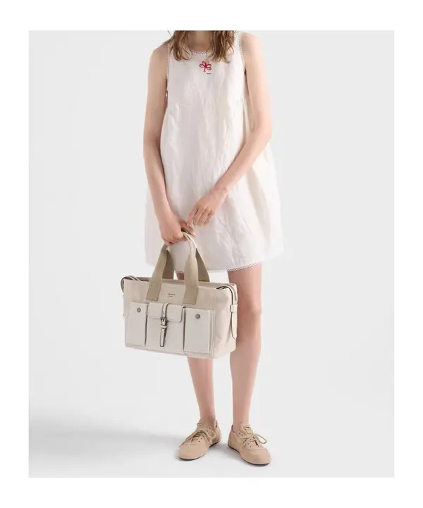 Prada Route Large Canvas And Leather Tote Bag