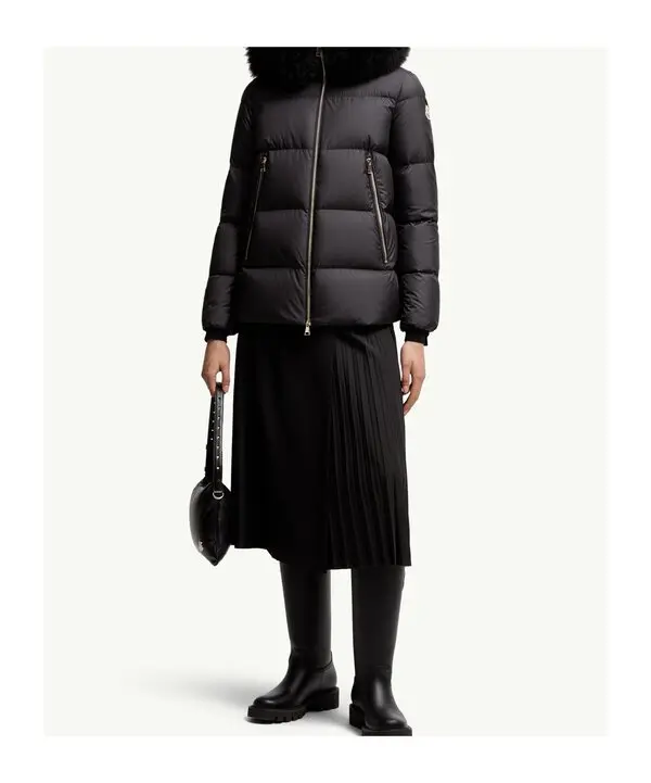 Moncler Laichefur Shearling-trimmed Short Down Jacket - Black