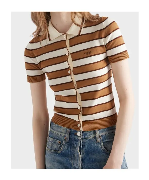 Prada Striped Knitted Polo Top