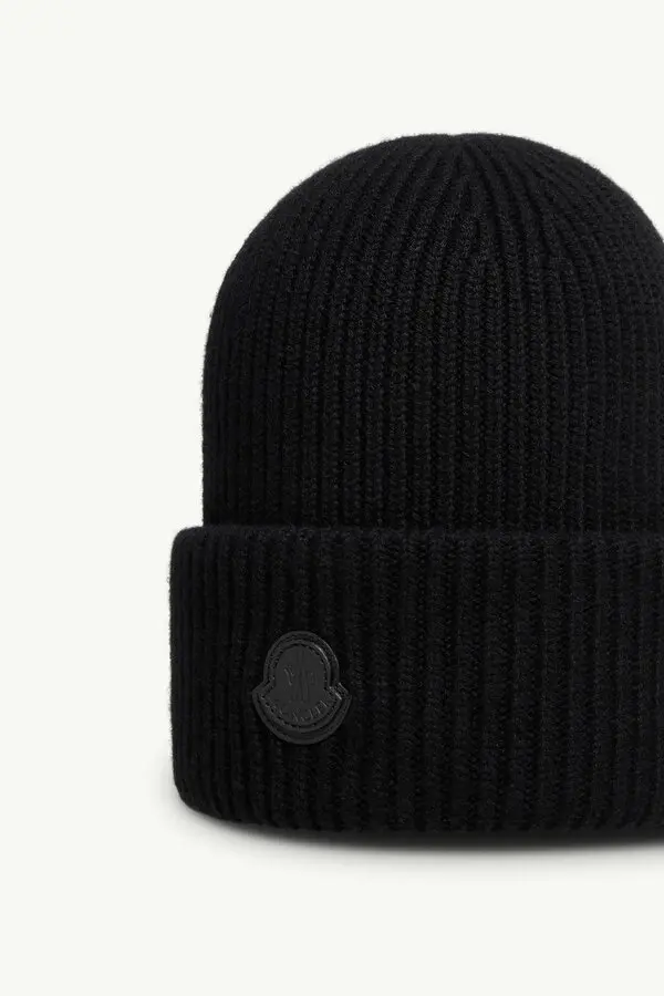 Moncler Leather Logo Cashmere Beanie