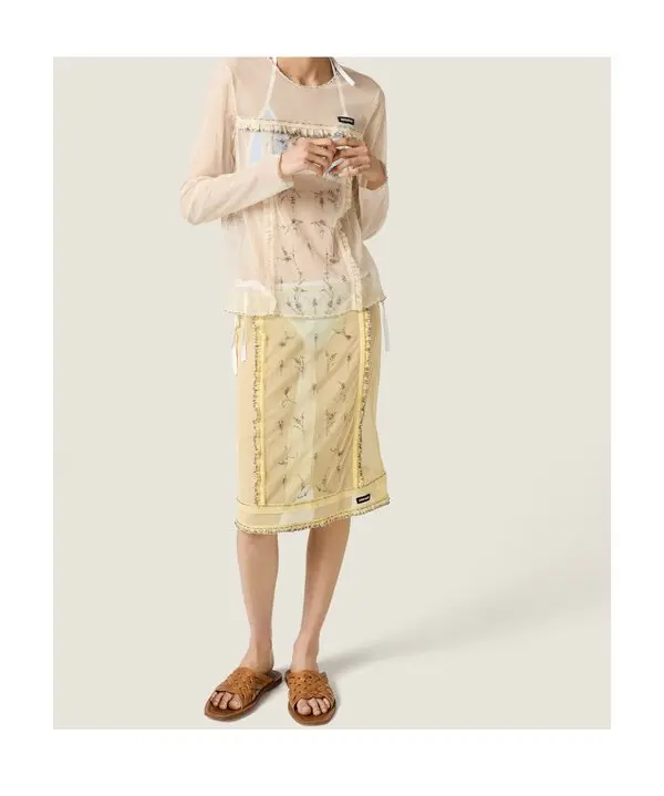 Miu Miu Embroidered Tulle Trumpet Skirt