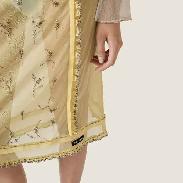 Miu Miu Embroidered Tulle Trumpet Skirt